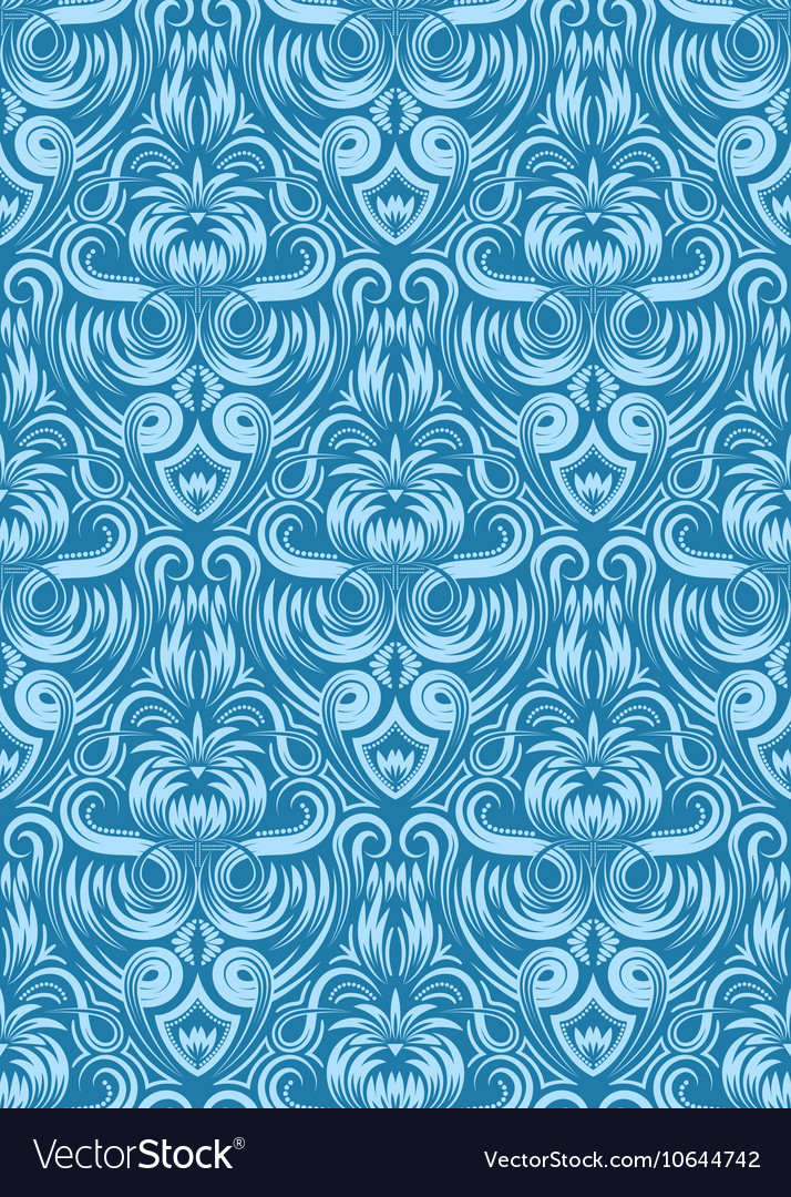 Damask seamless pattern repeating background blue Vector Image