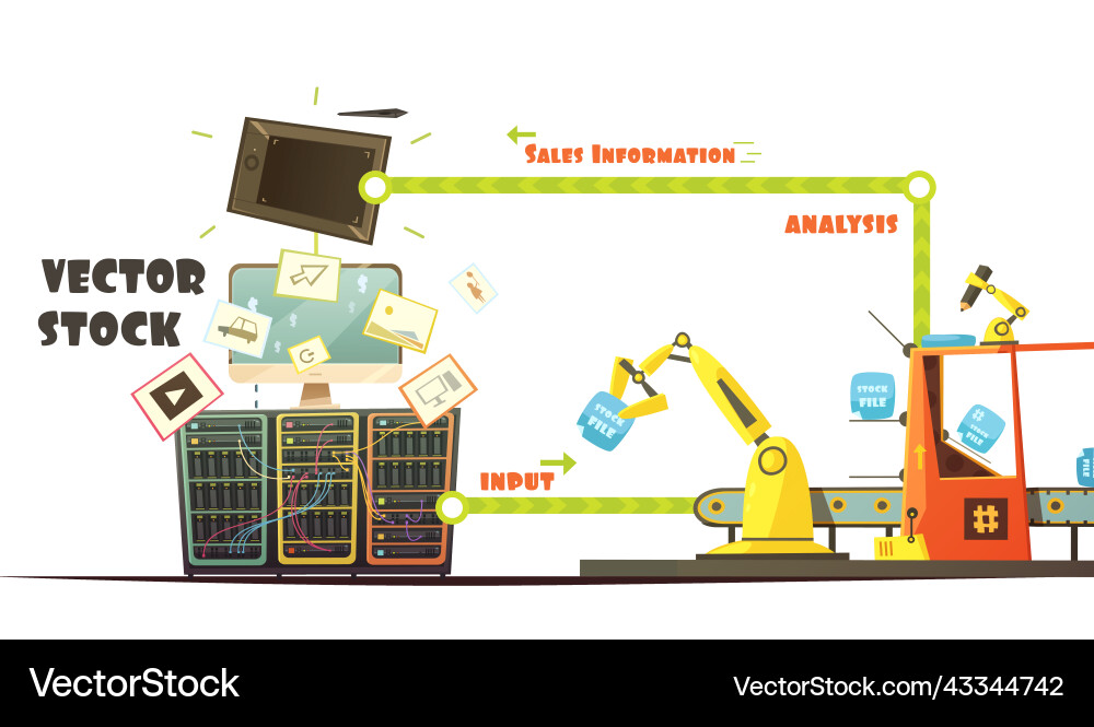 Microstock market working concept cartoon schema Vector Image