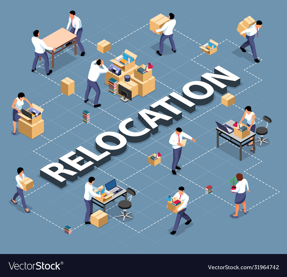 Office relocation isometric flowchart Royalty Free Vector