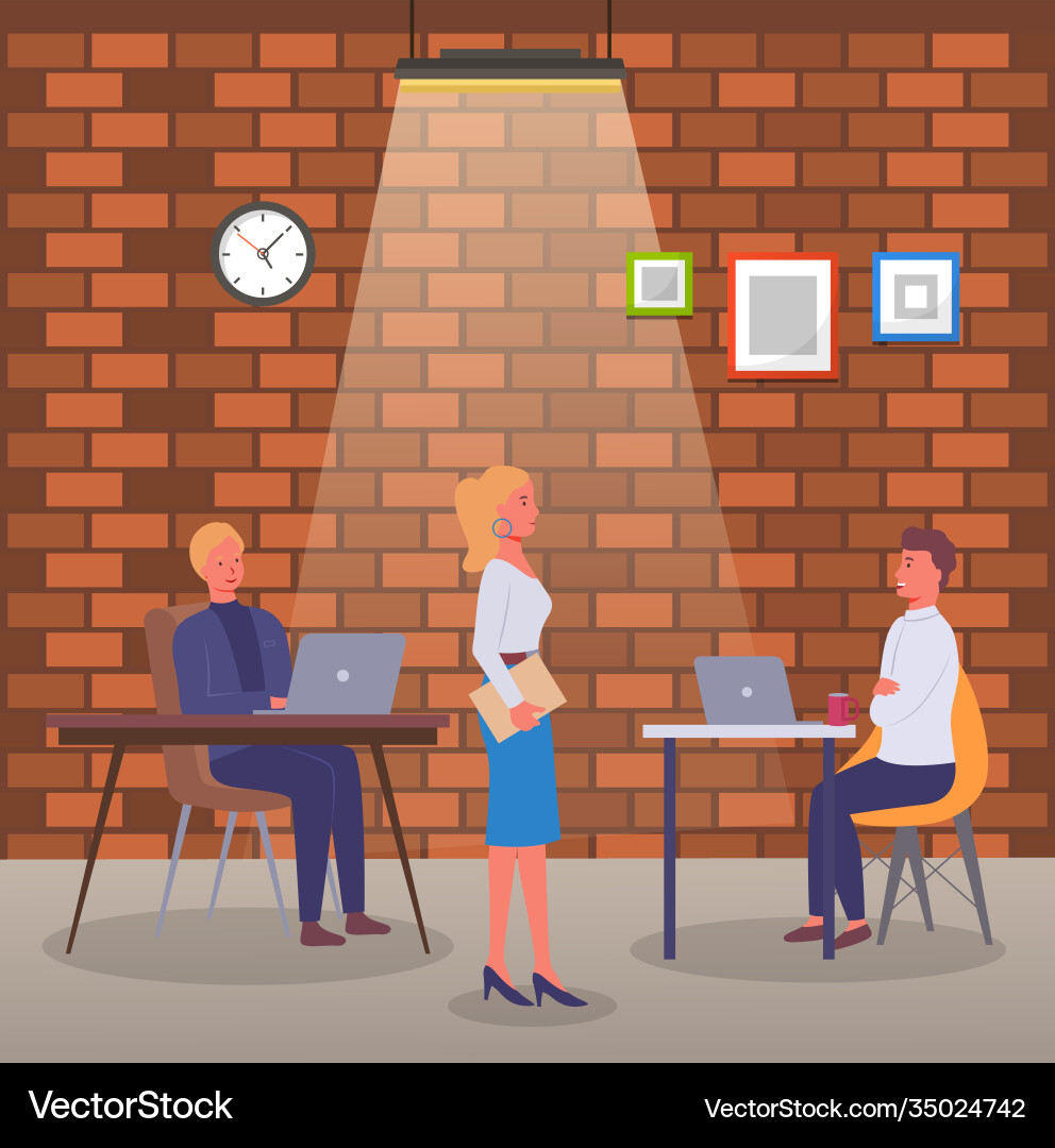 People working in office sitting at tables Vector Image