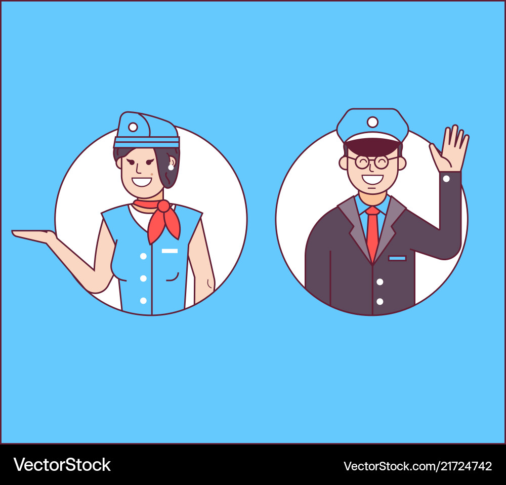Pilot or steward and stewardess icons Royalty Free Vector