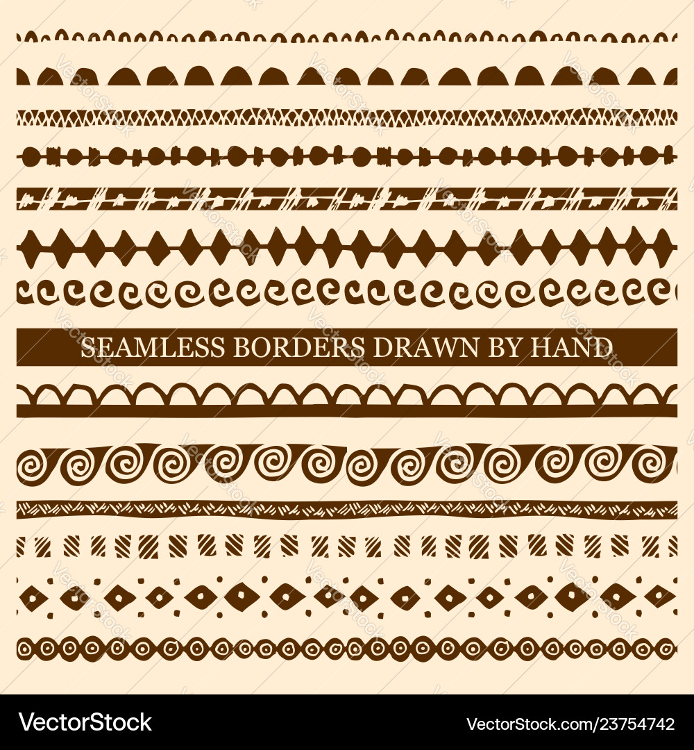 Set of hand drawn seamless borders Royalty Free Vector Image