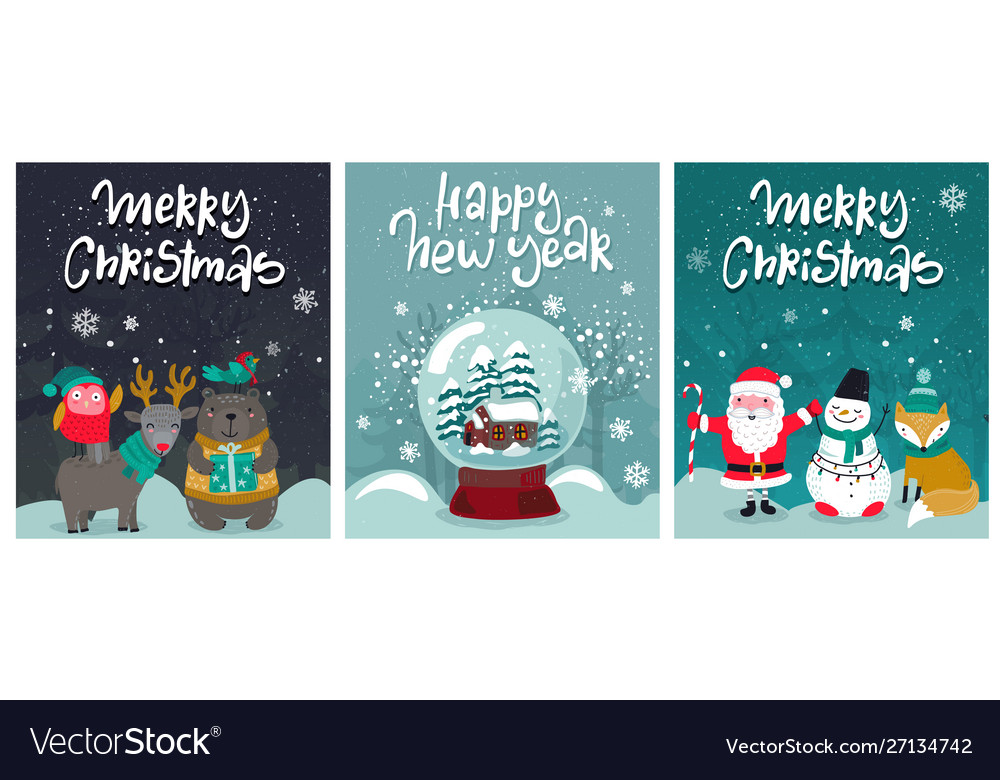 Set three christmas greeting cards Royalty Free Vector Image