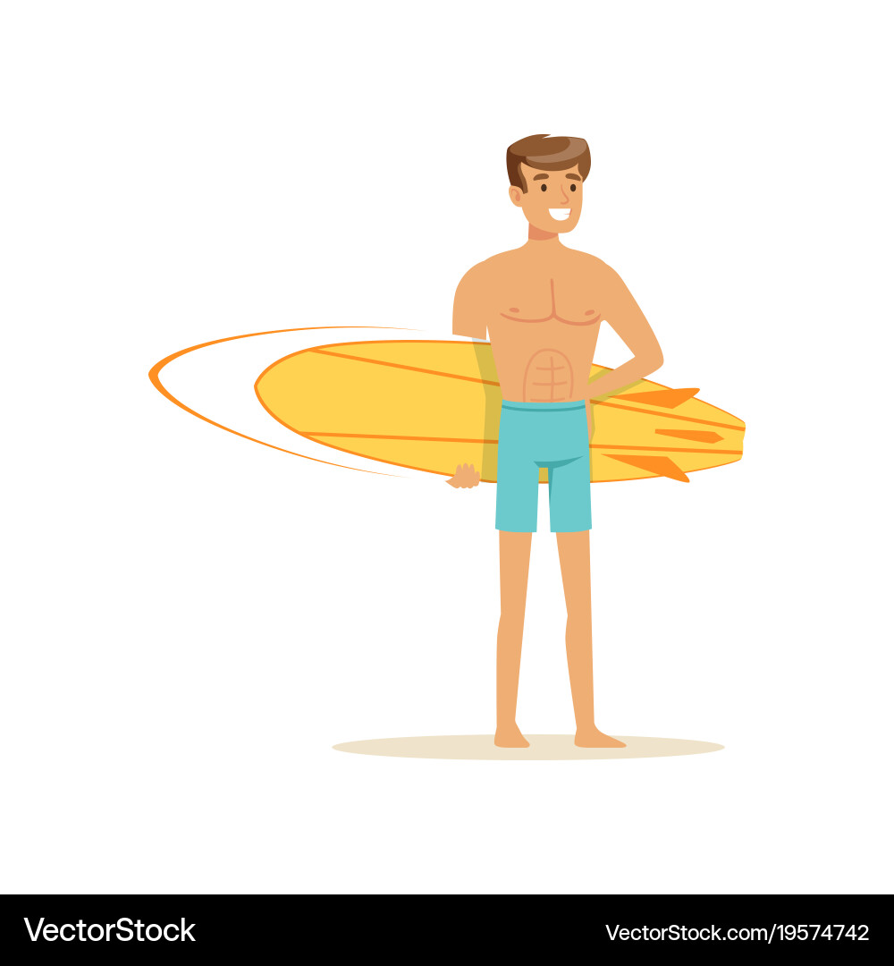 Smiling man standing on the beach with yellow Vector Image