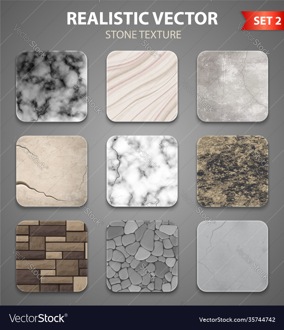Stone texture samples realistic set Royalty Free Vector