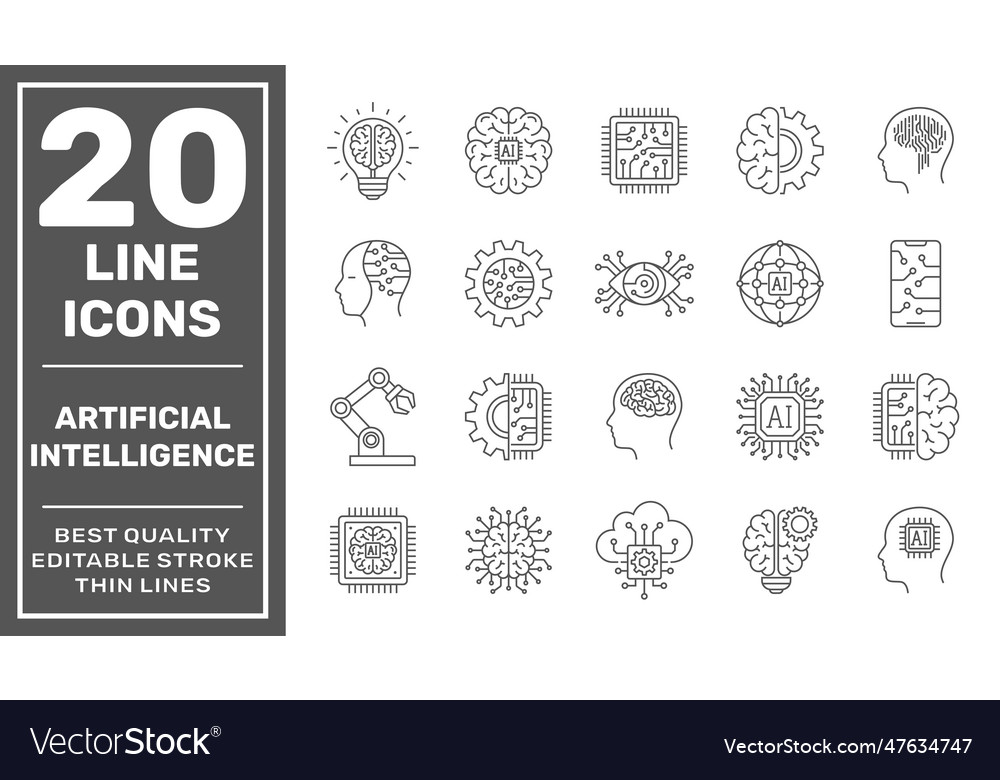 Artificial intelligence icon set in line style Vector Image