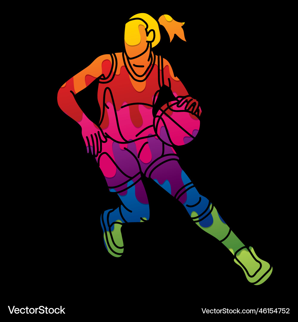 Basketball action female player Royalty Free Vector Image
