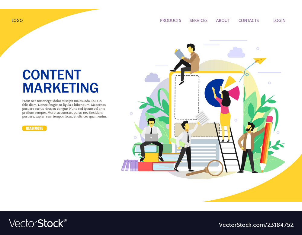 Content marketing landing page website Royalty Free Vector