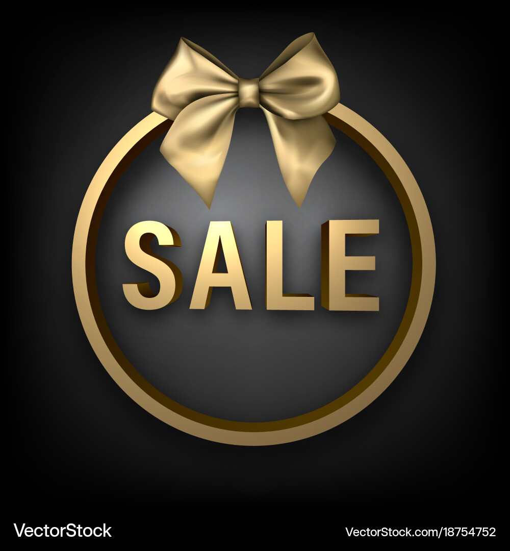 Golden round sale card with bow Royalty Free Vector Image