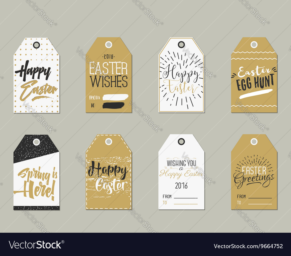 Set of happy easter gift tags with ink lettering Vector Image