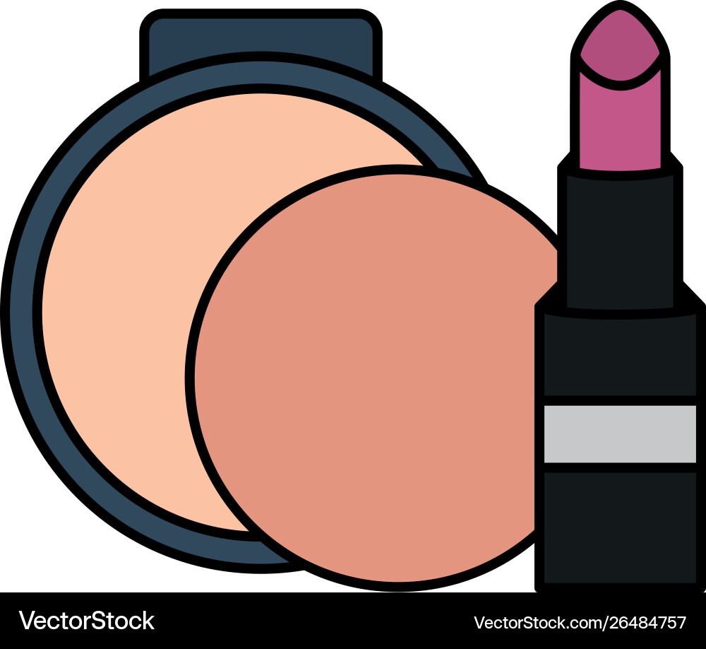 Lipstick and blush powder make up drawing Vector Image