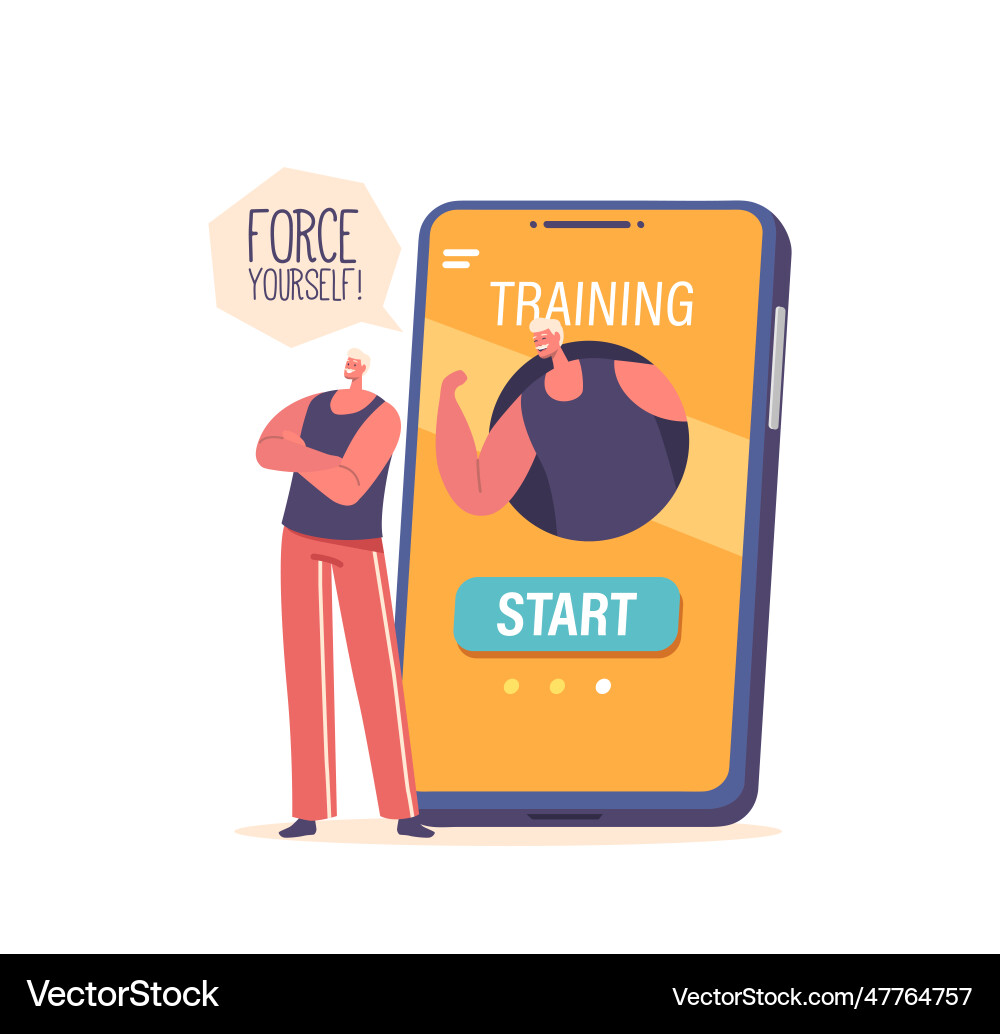 Man utilizes a sports training app for motivation Vector Image