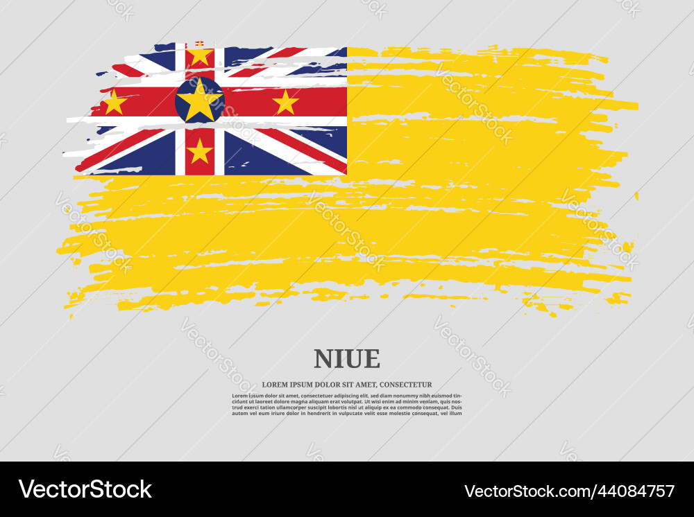 Niue flag with brush stroke effect and information