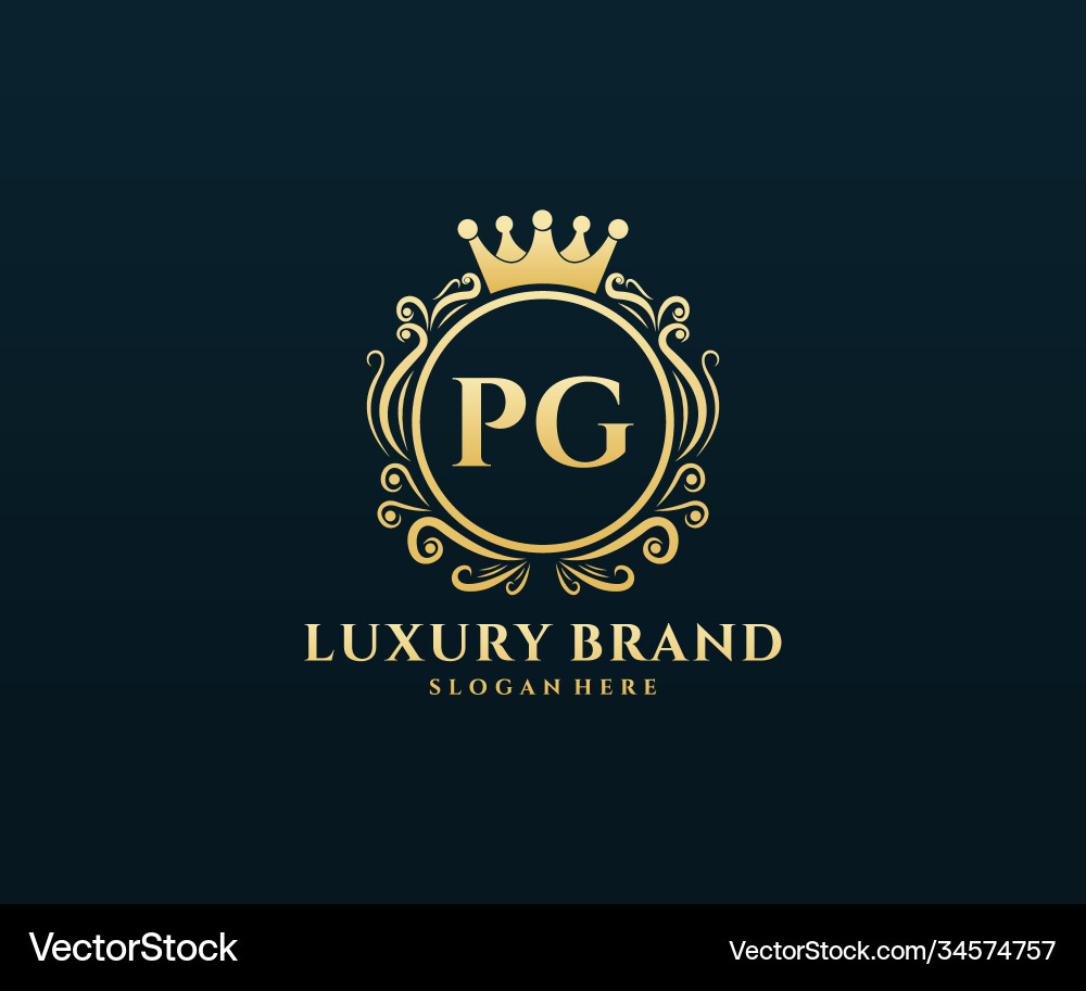 Pg initial letter gold calligraphic feminine Vector Image