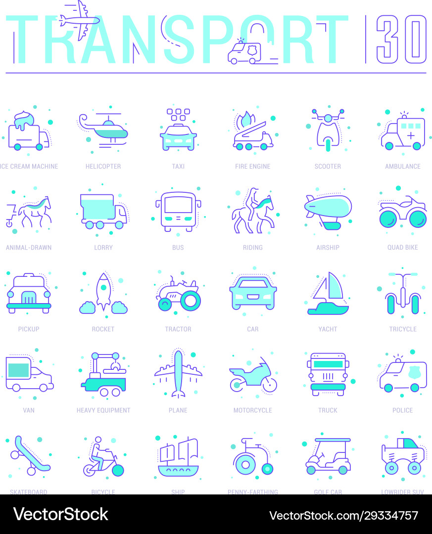 Set blue line icons means transport Royalty Free Vector