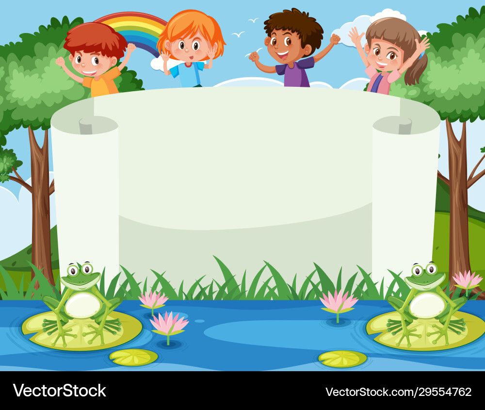 Banner template with four happy children Vector Image