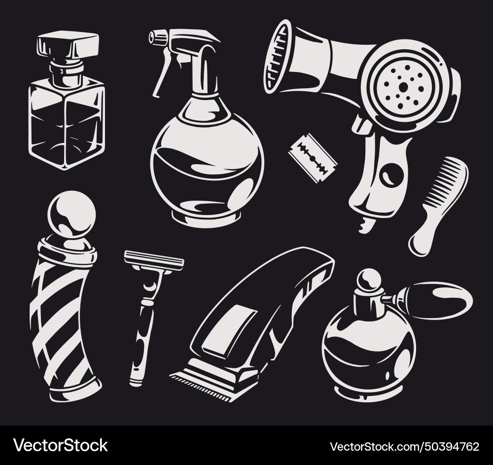 Barbershop equipment monochrome set emblems Vector Image