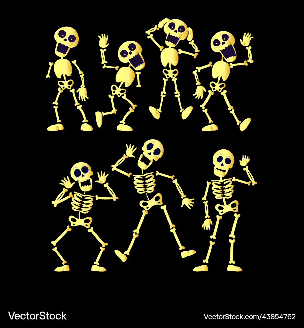 Hand drawn gold flat halloween skeletons Vector Image