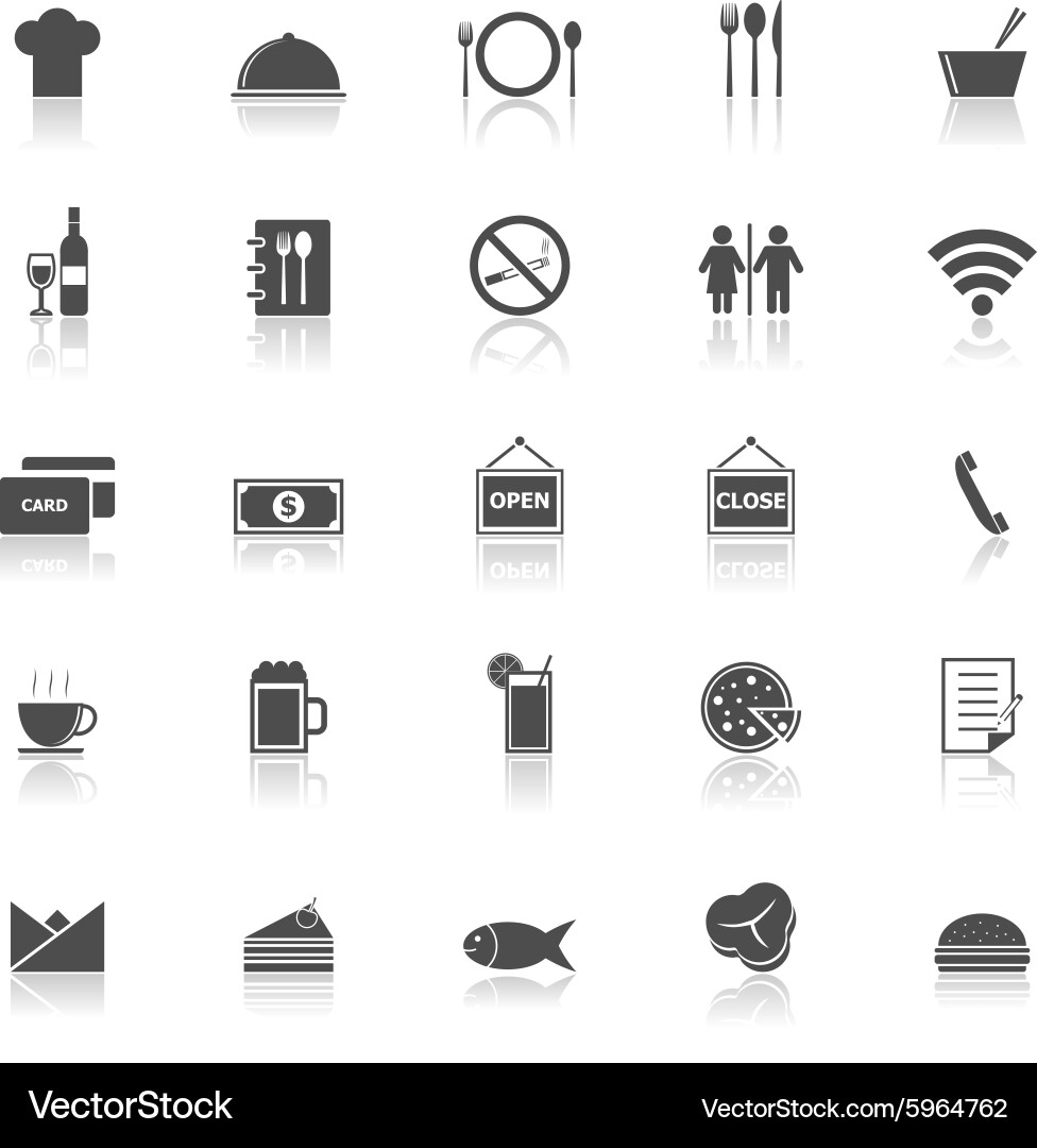 Restaurant icons with reflect on white background Vector Image