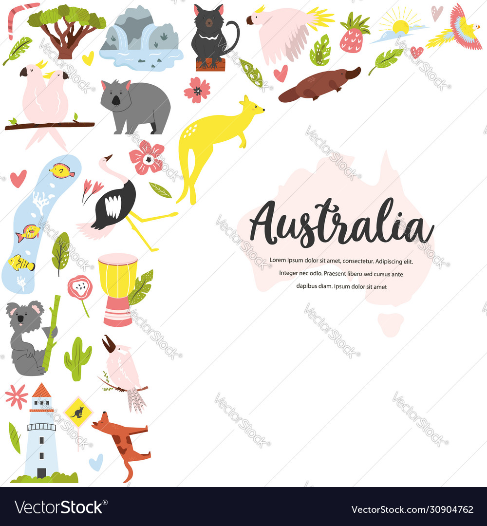 Tourist poster with symbols animals australia Vector Image