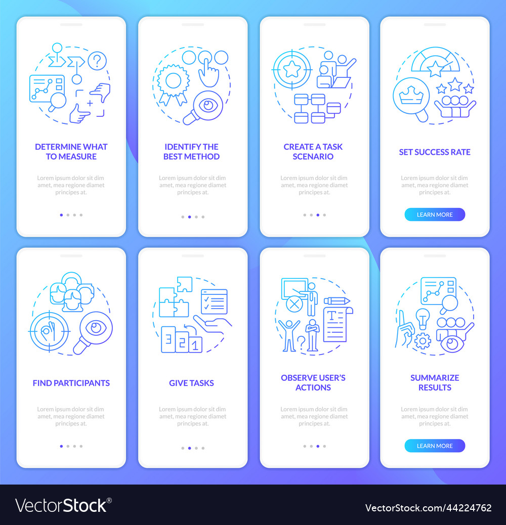 Usability Testing Goals Blue Gradient Onboarding Vector Image