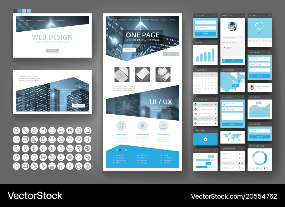 Website design template and interface elements Vector Image