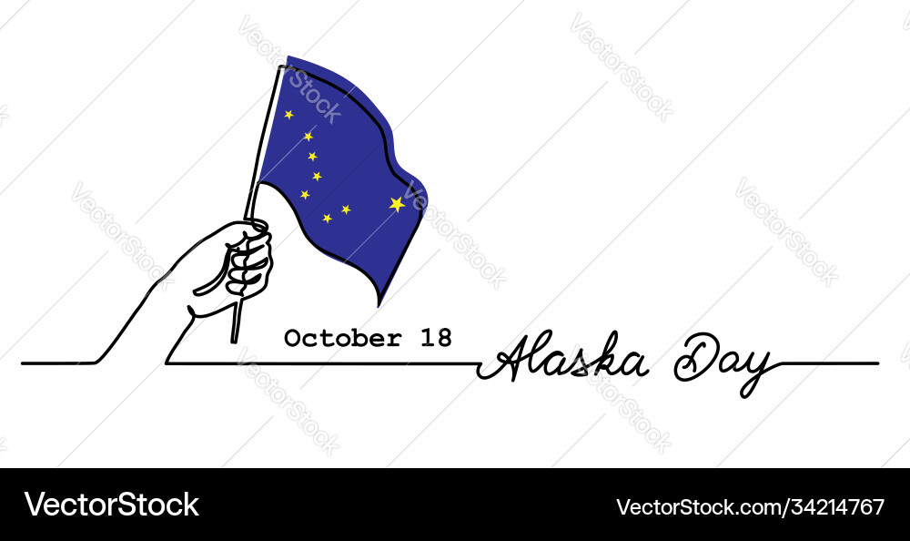 Alaska day simple web banner with flag and hand Vector Image