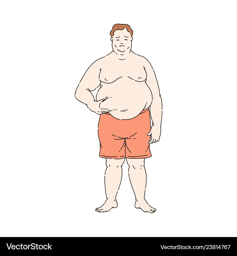 Flat overweight obese unhappy man topless Vector Image