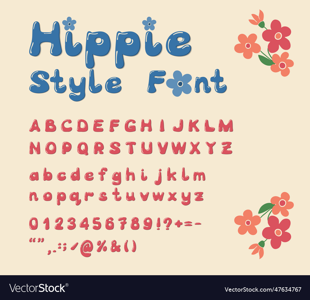 Hippie groovy style cartoon alphabet design Vector Image