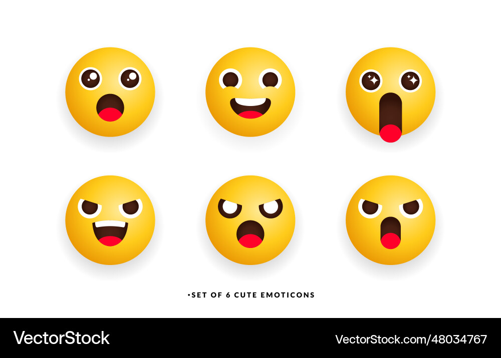 Set of six cute emoticons with different feeling Vector Image