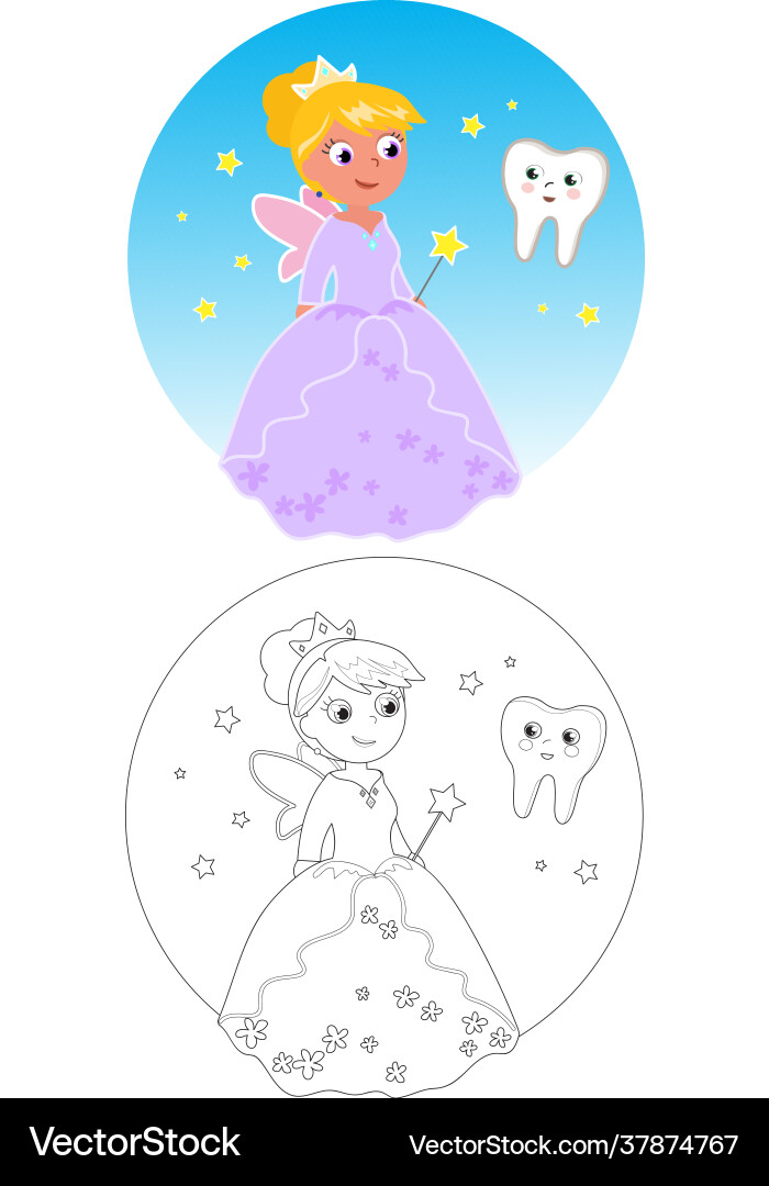 Tooth Fairy Coloring Tooth Fairy With Magic Wand Coloring Royalty Free