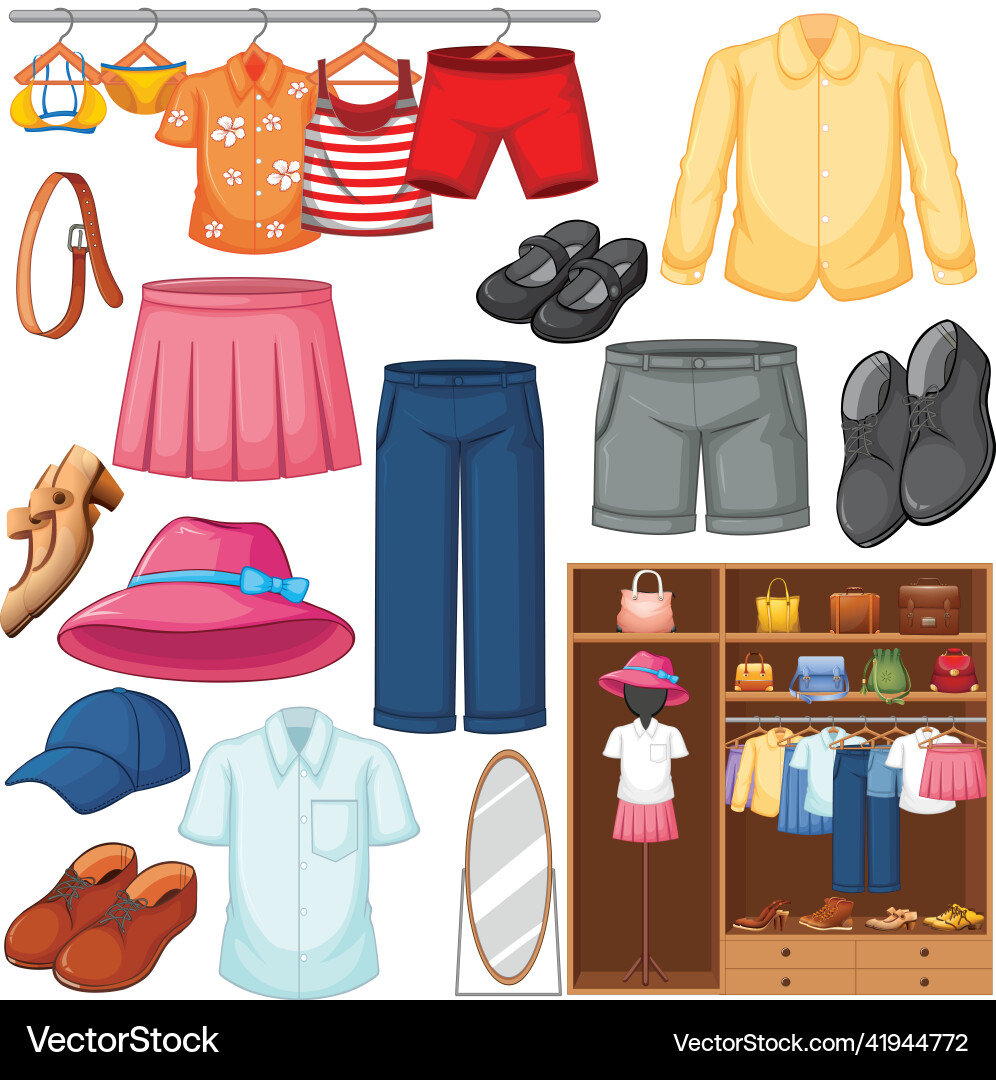 A set of different cloth on white background Vector Image