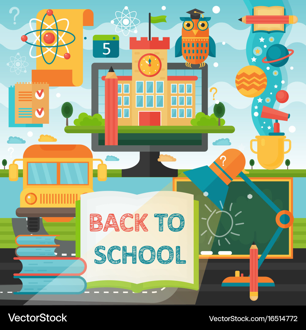 Back to school education banner with book bus Vector Image