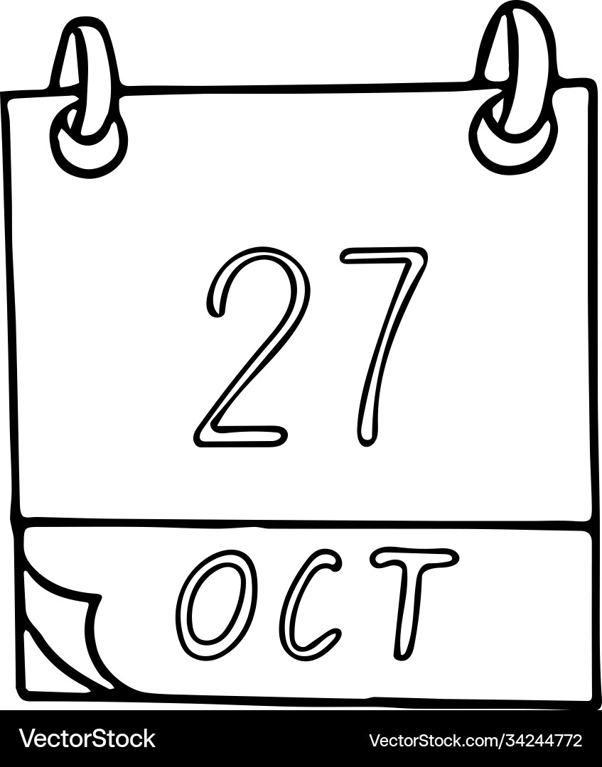Calendar hand drawn in doodle style october 27 Vector Image