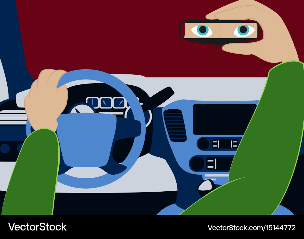 Driver in the car looks rear-view Royalty Free Vector Image