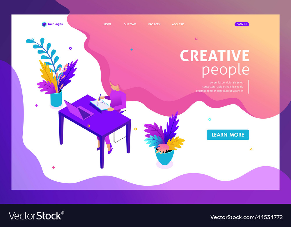 Isometric bright concept freelancer works Vector Image Isometric bright concept freelancer works Vector Image