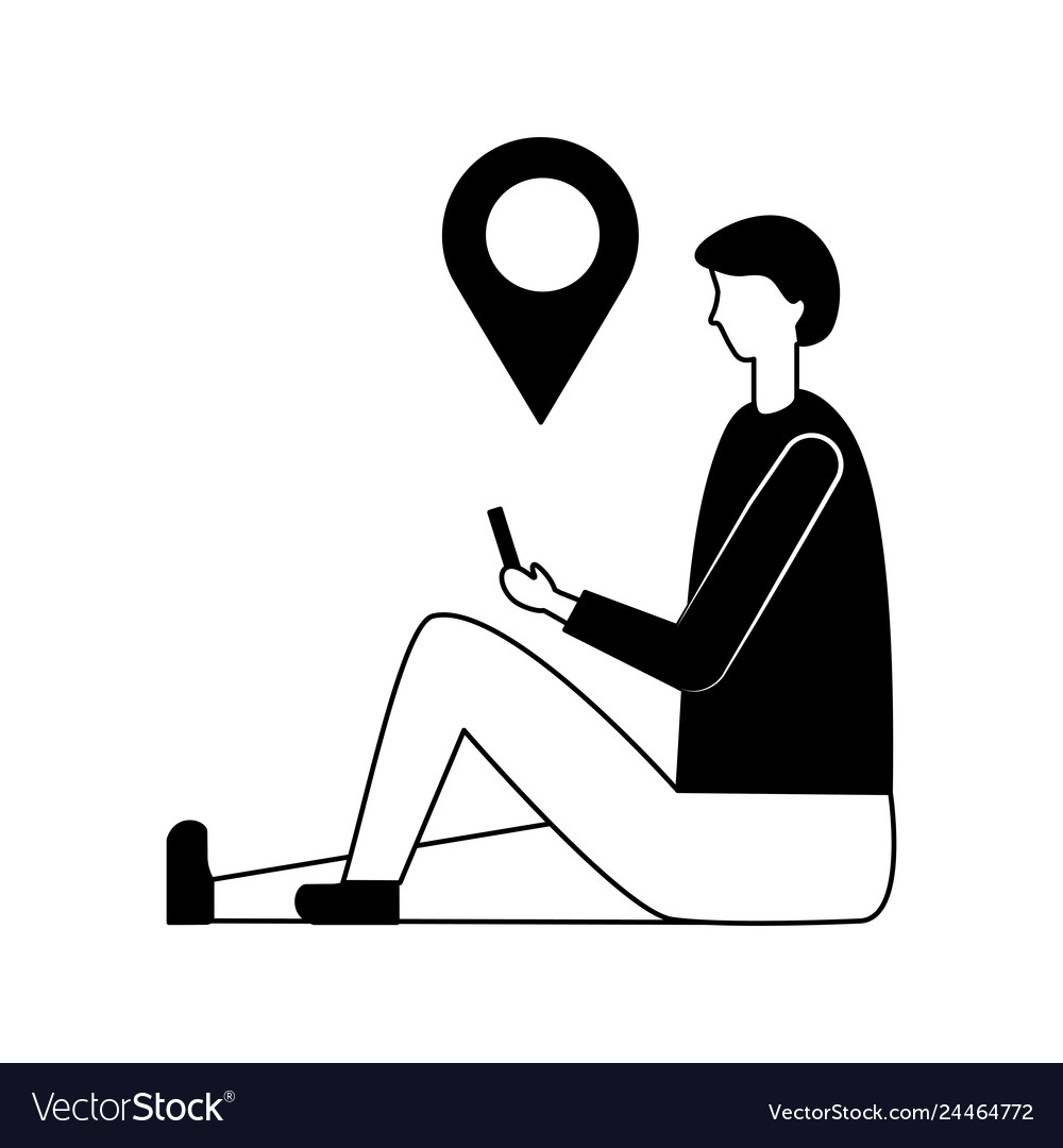 Man holding mobile pointer location Royalty Free Vector