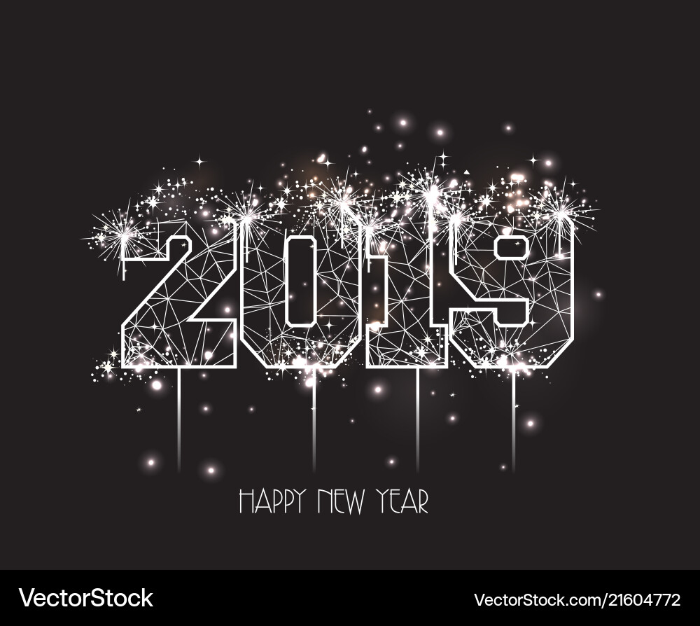 New years 2019 polygonal line and fireworks Vector Image
