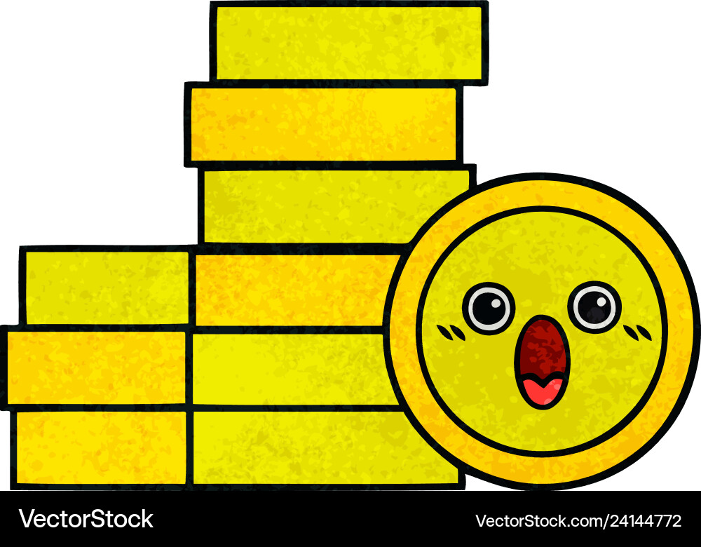 Retro grunge texture cartoon coins Royalty Free Vector Image