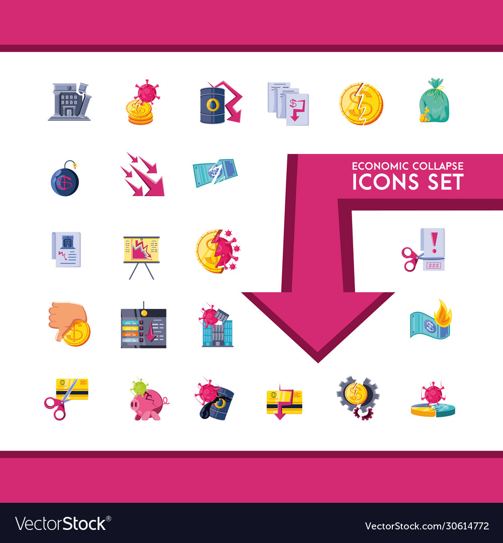 Set icons collapsed economy Royalty Free Vector Image Set icons collapsed economy Royalty Free Vector Image