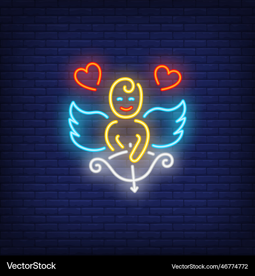 Small cupid angel neon sign Royalty Free Vector Image