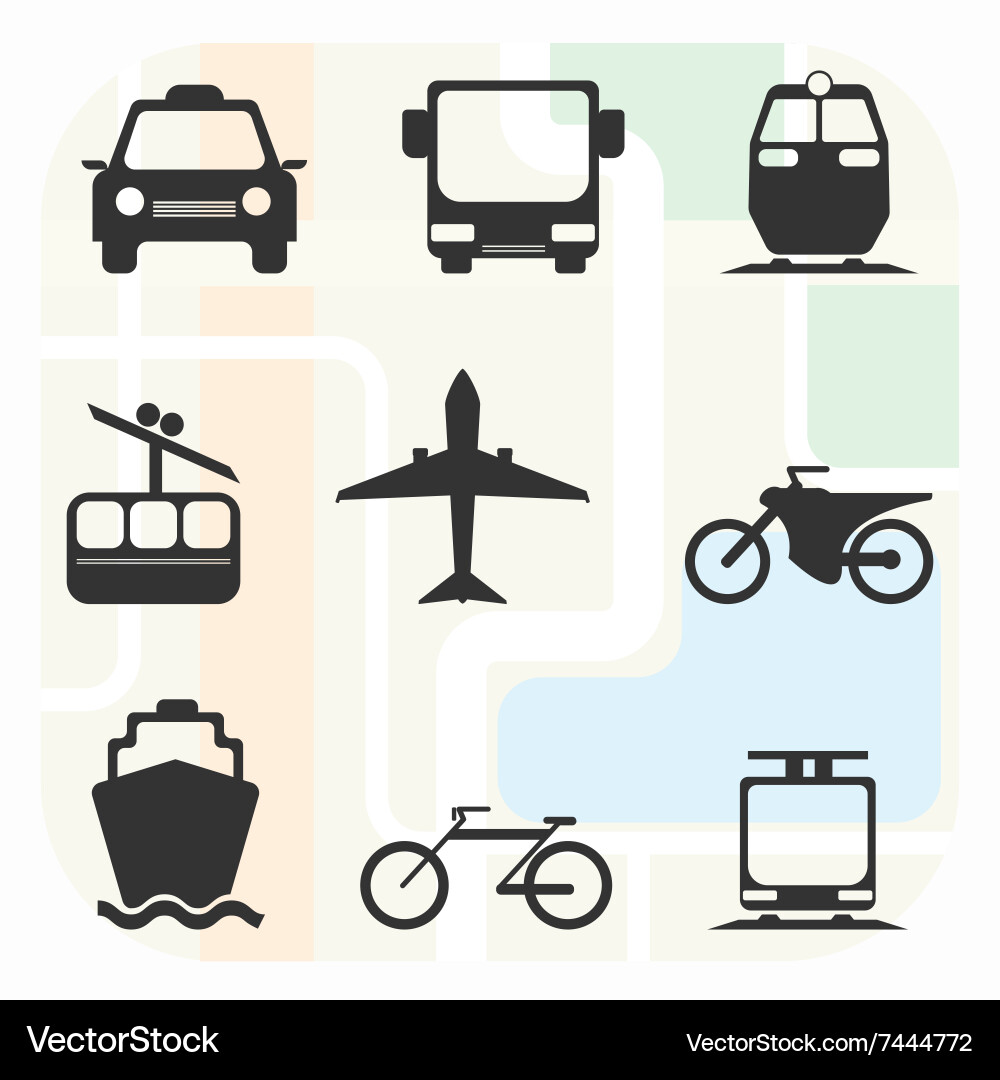 Transportation big black and white icon set Vector Image