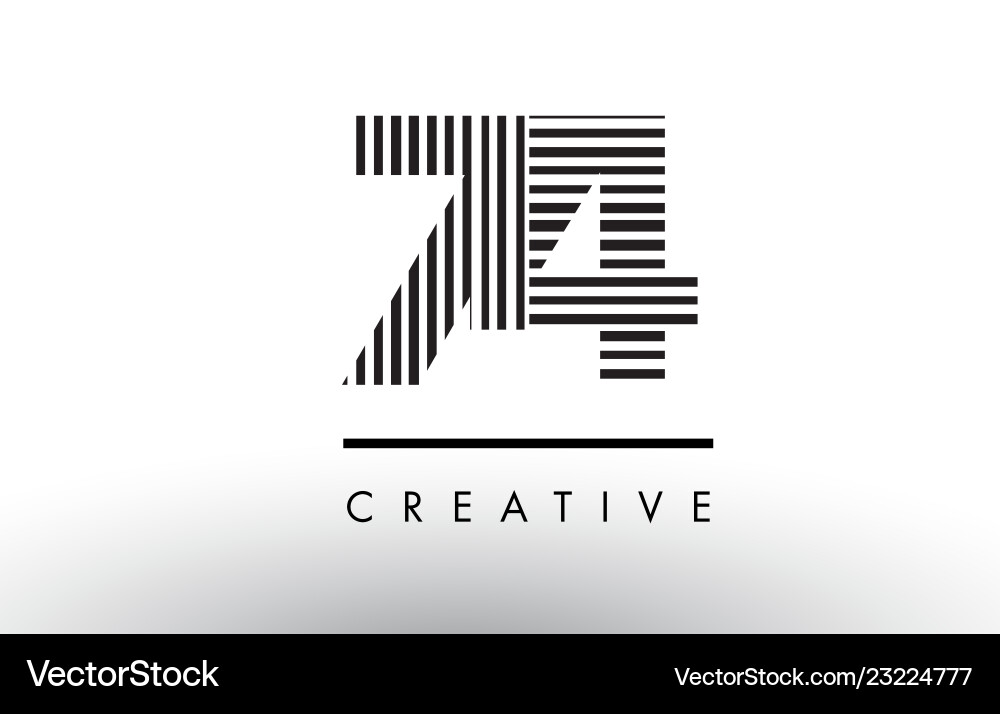 74 black and white lines number logo design Vector Image