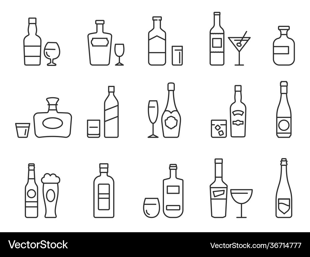 Alcohol drinks line icons outline bottles and Vector Image