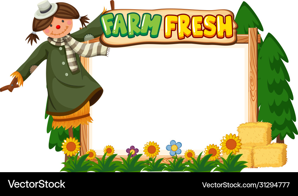 Border template design with scarecrow and flowers Vector Image