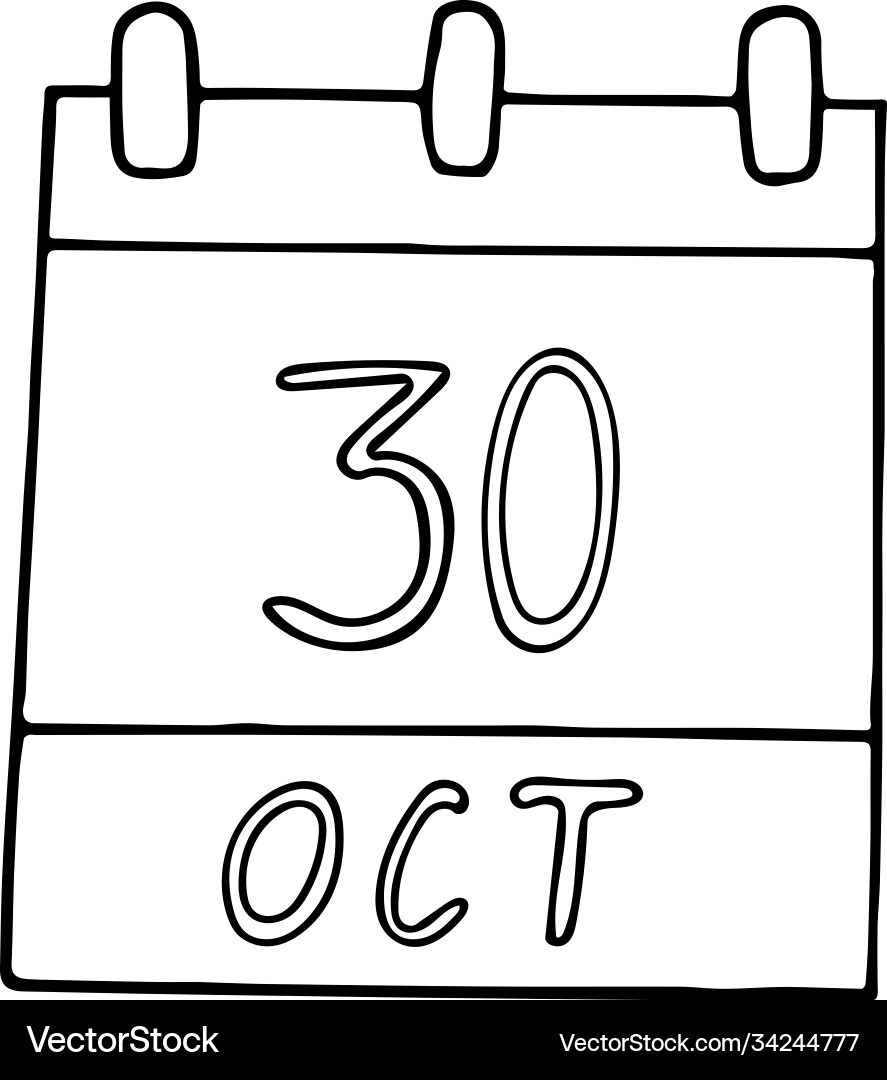 Calendar hand drawn in doodle style october 30 Vector Image