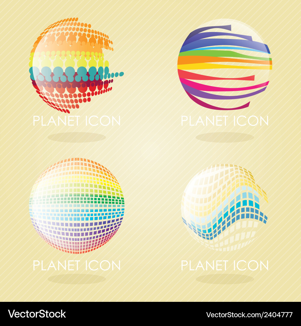 Colorful planets with glass effect on beige Vector Image