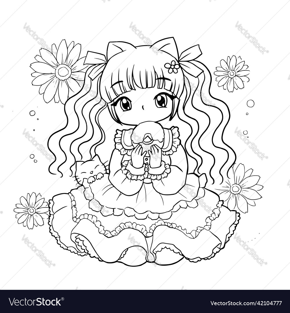 Coloring page princess kawaii style cute anime Vector Image