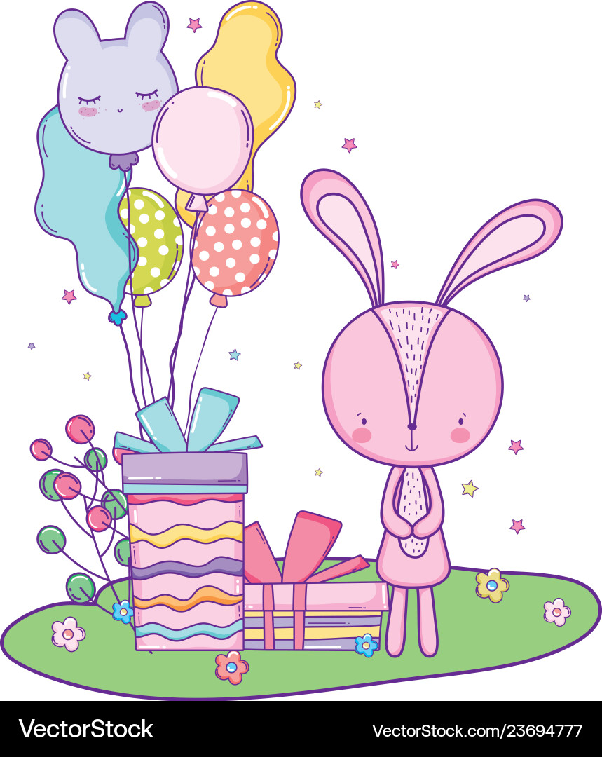 Cute little rabbit with balloons helium Royalty Free Vector