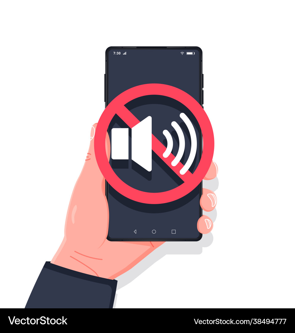 Hand holding smartphone sound off Royalty Free Vector Image